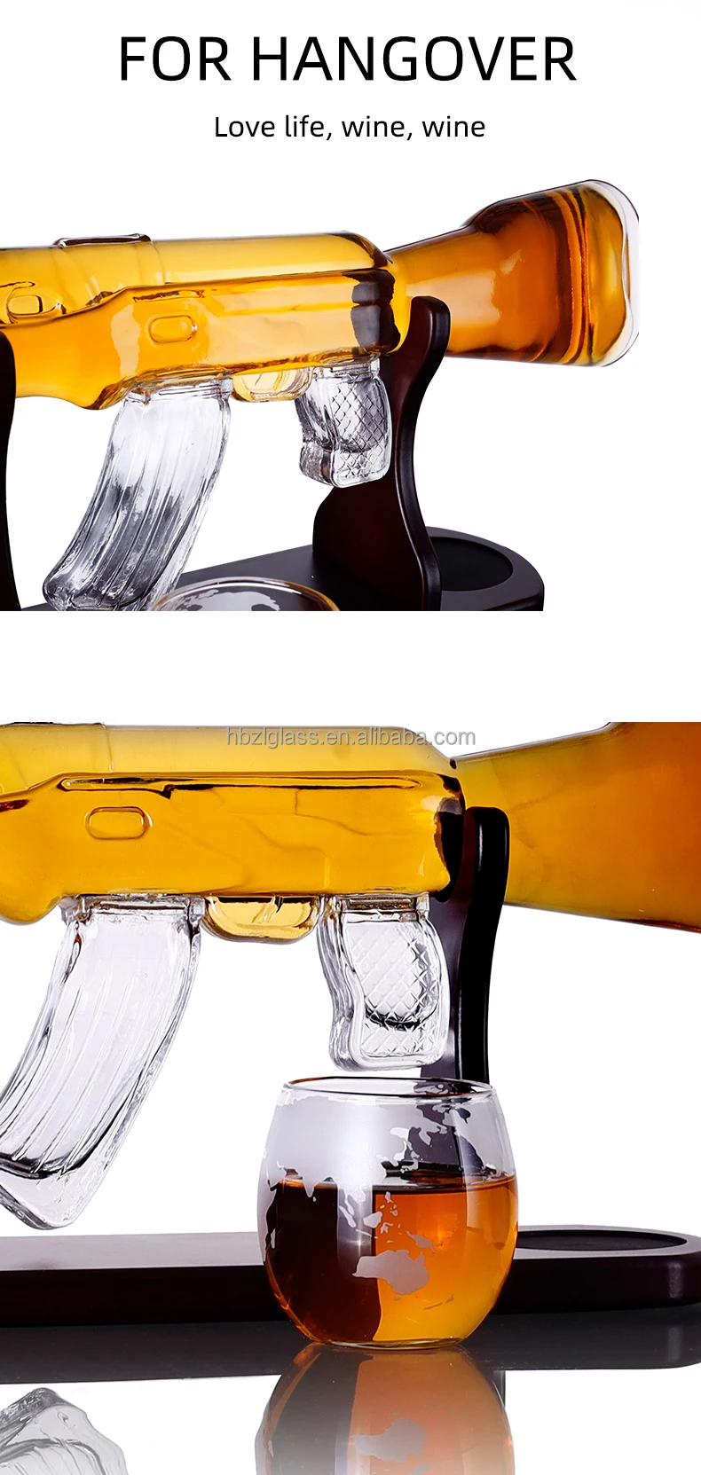 AK47 Rifle Gun Whiskey Decanter Set - 800 Ml Glass