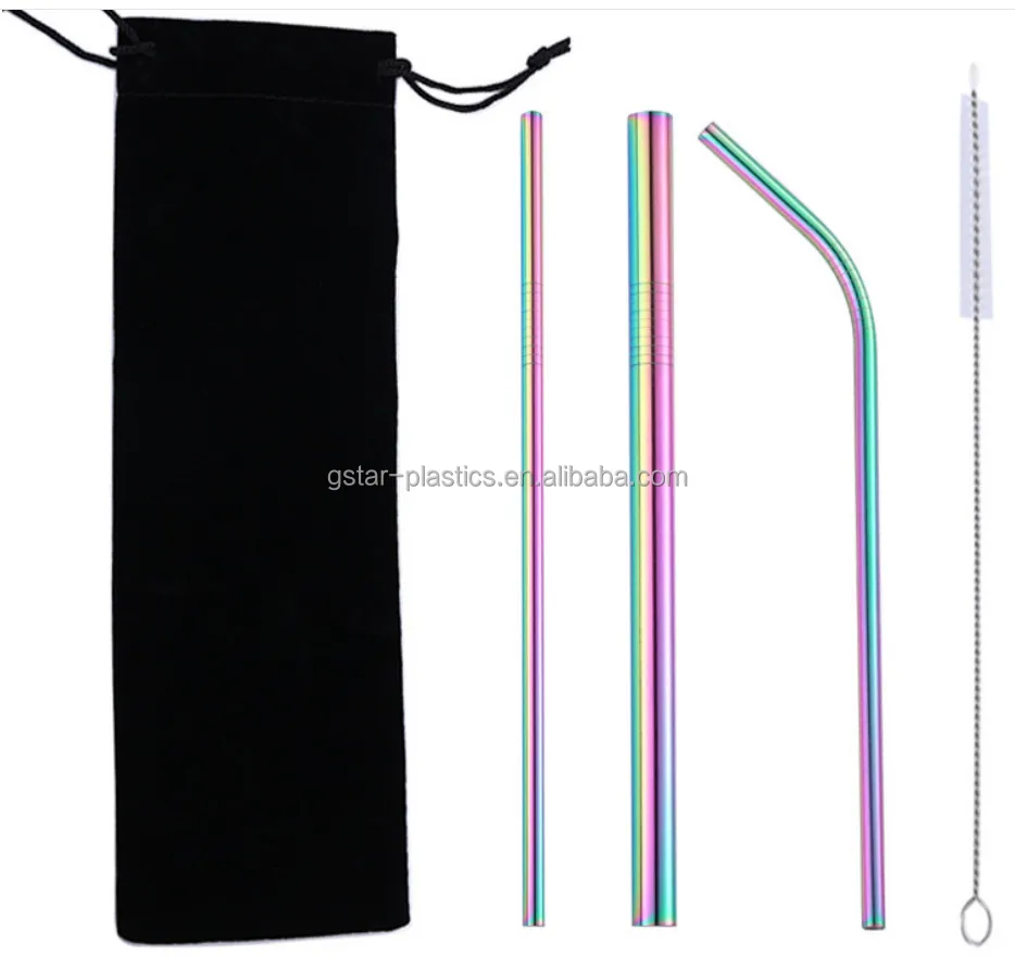 Factory Price Flexible Straws Metal Bendy Straight Metal Straw Bubble ...