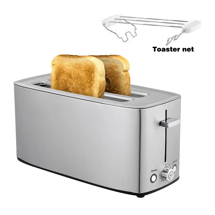 4 Slice S/s Toaster Long Slot Stainless Steel Metal 1-6 Level Browning ...
