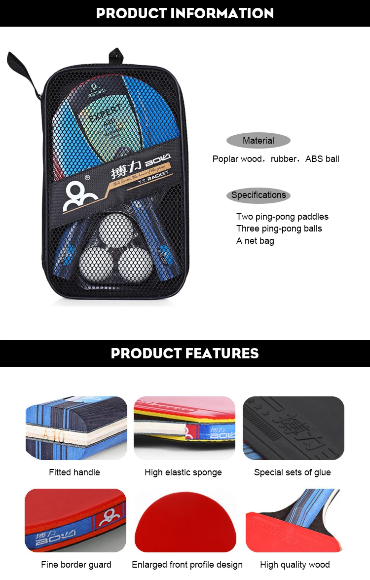 Boli A Pair Custom Professional Ping Pong Bat Set 3 Star Table Tennis ...