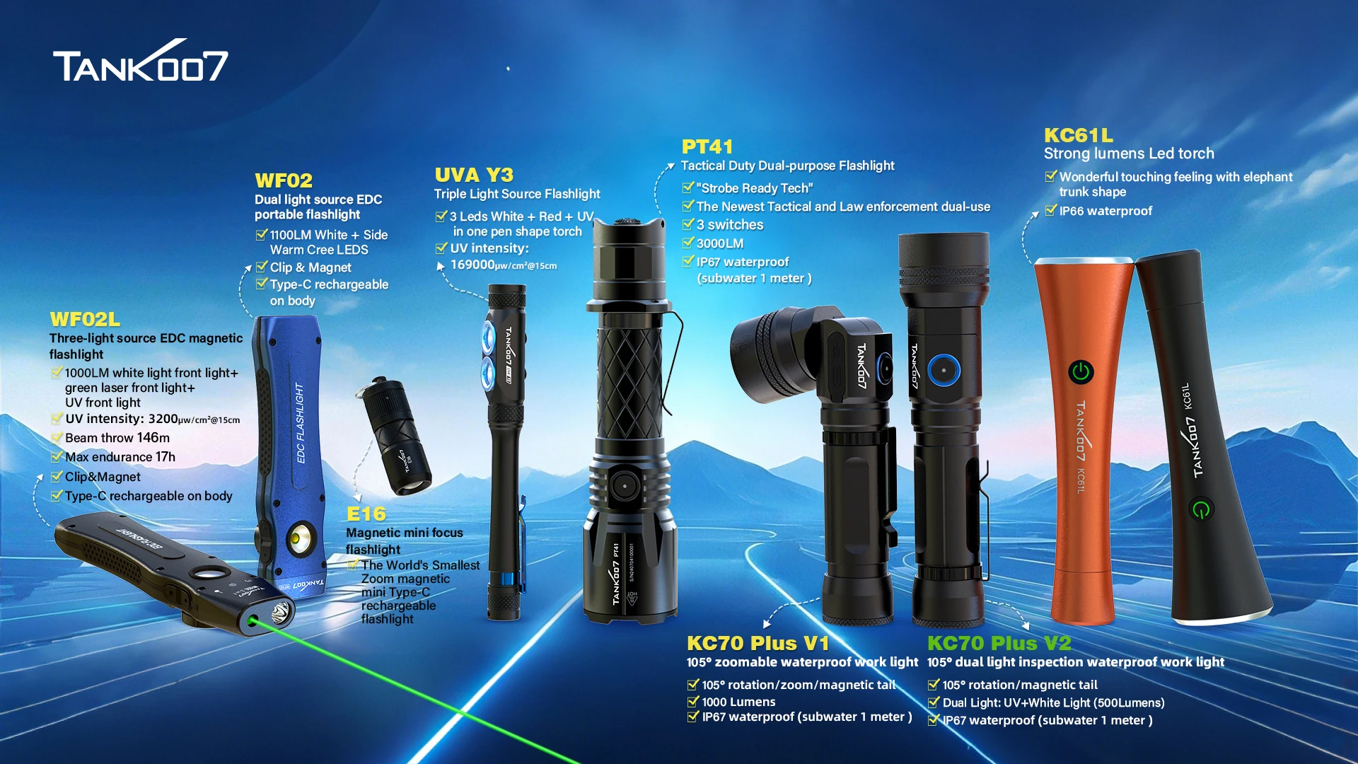 TANK007 WF02L 3-in-1懐中電灯UVグリーンレーザー高出力トーチライトLED多機能スリム強力磁気EDC懐中電灯 ...