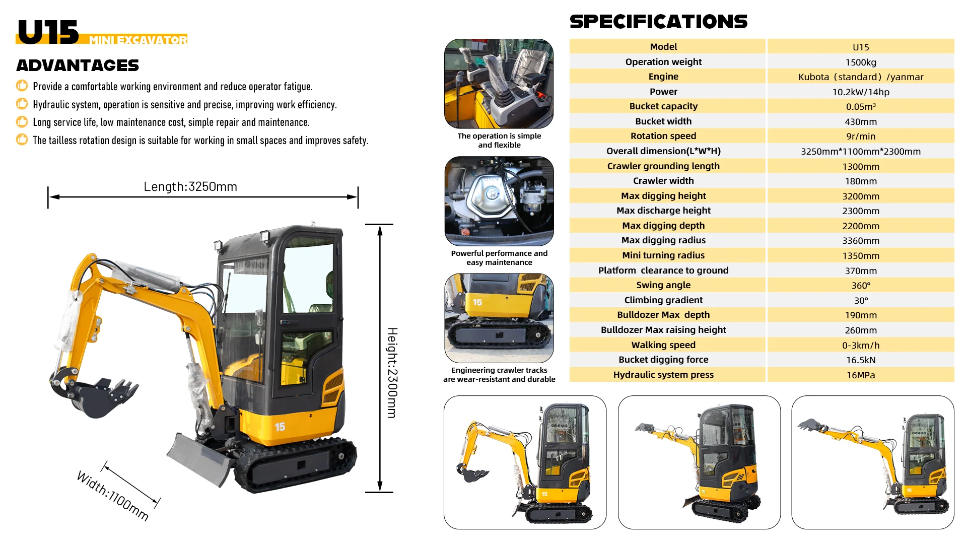 CE EPA 2 Ton Kubota Engine Excav 1.2 Ton 5t Crawler Excavator Cabin ...