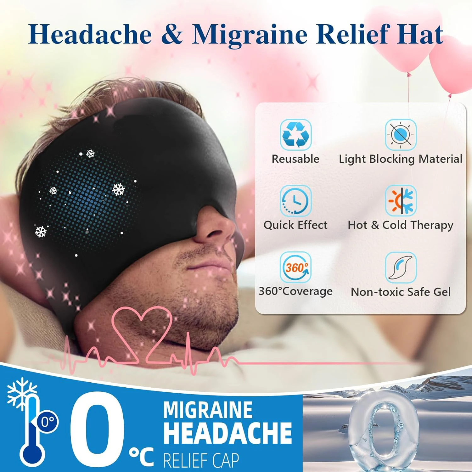 Headache Eyes Mask Gel Ice Cold Pack Migraine Ice Head Wrap For Tension ...