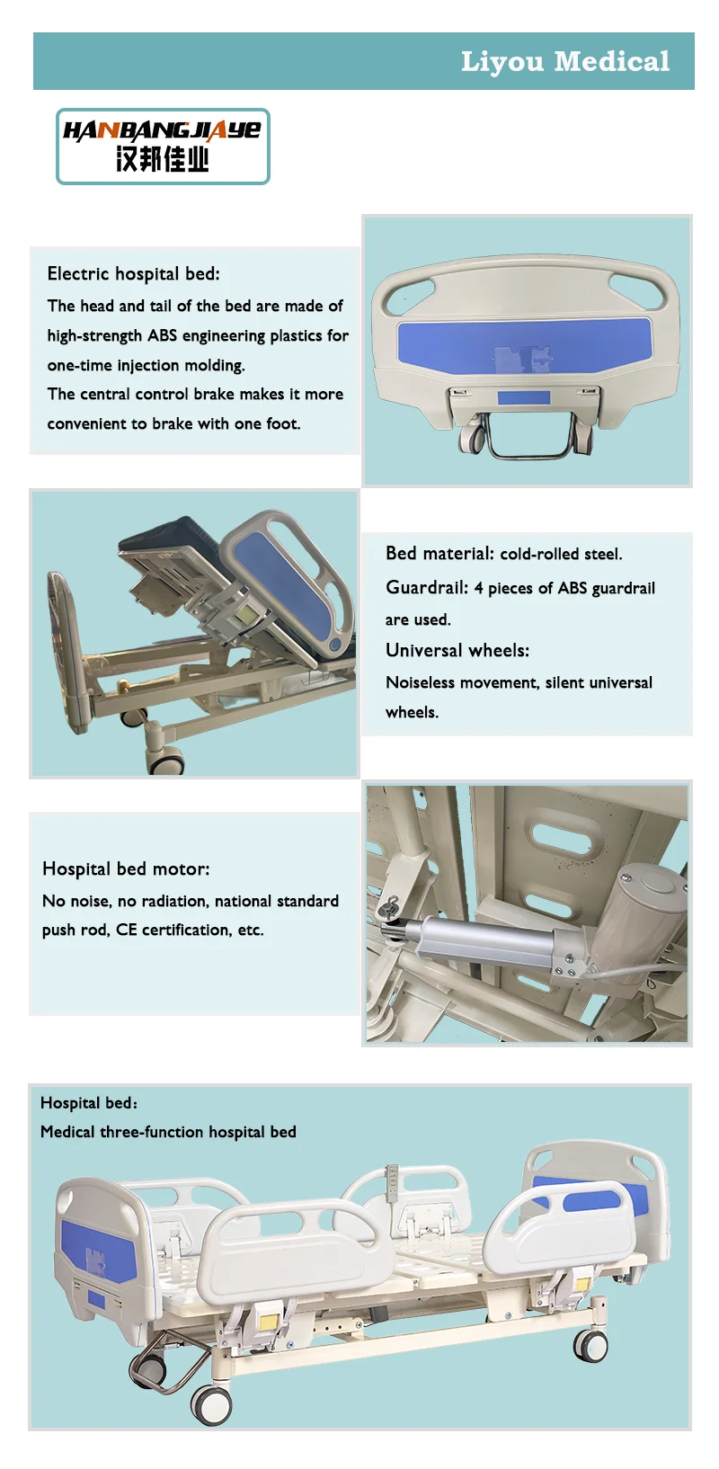 Abs Material 3-function Electric Medical Bed Suitable For Hospital ...