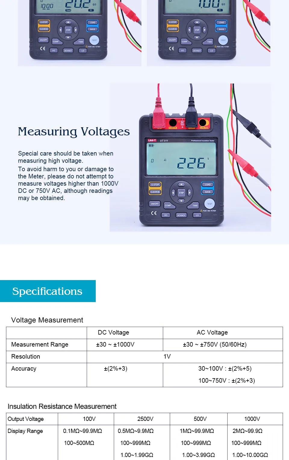 Uni-t Ut511 Digital Insulation Resistance Testers Meter Megohmmeter Low ...