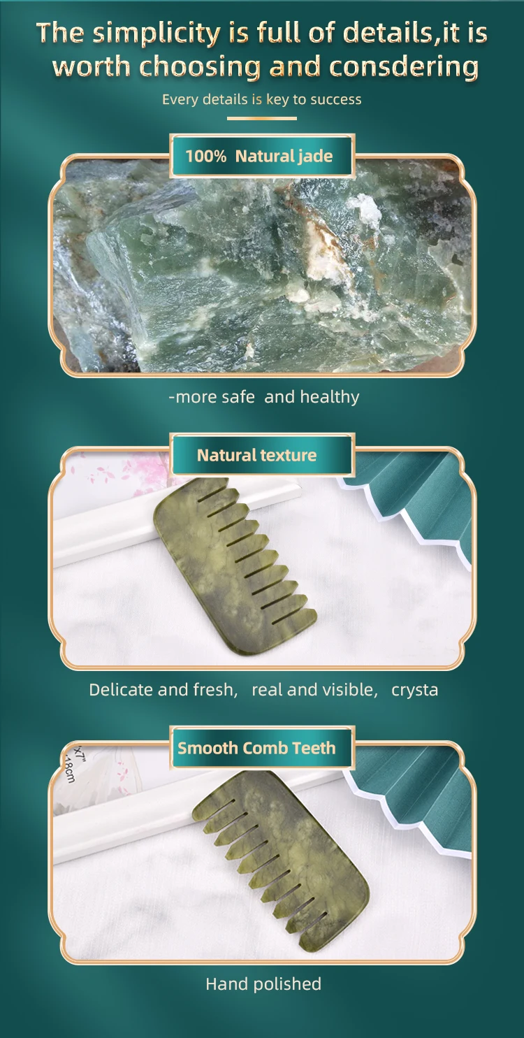 Hanhe Xiuyan Jade Comb Custom Packaging Private Logo Green Gua Sha Comb ...