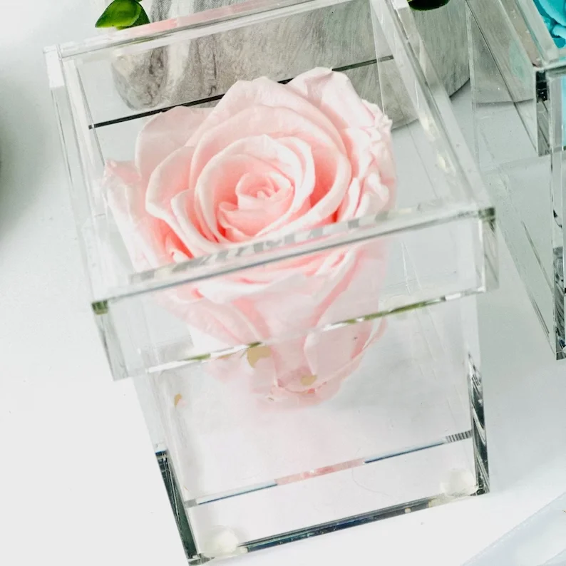 Wholesale single flower square acrylic vase preserved Flower Gift Box ...