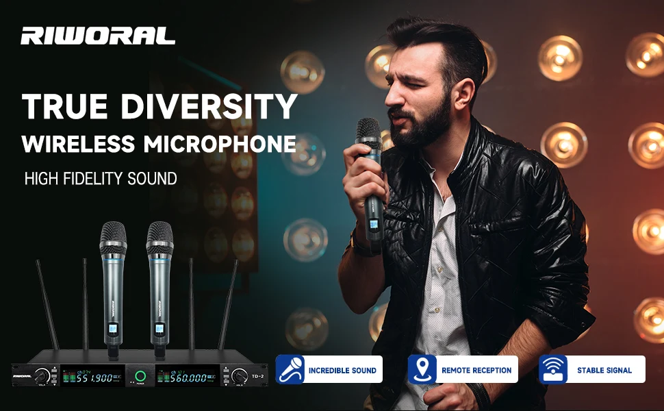 TD2 Riworal Portable UHF True Diversity Wireless Microphone System for ...