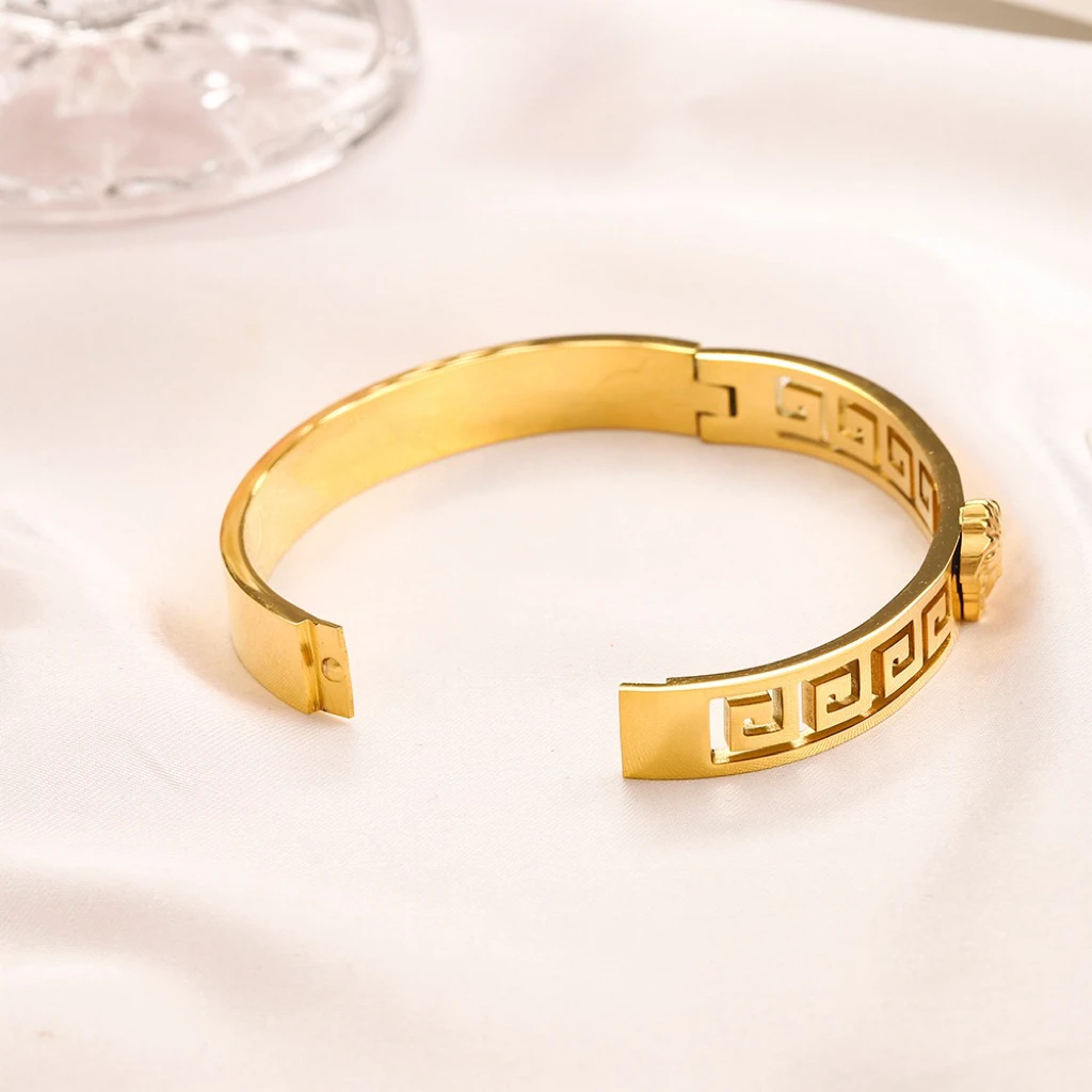 18K Gold Plated Women's Designer Bangle - Trendy Stainless Steel, OEM