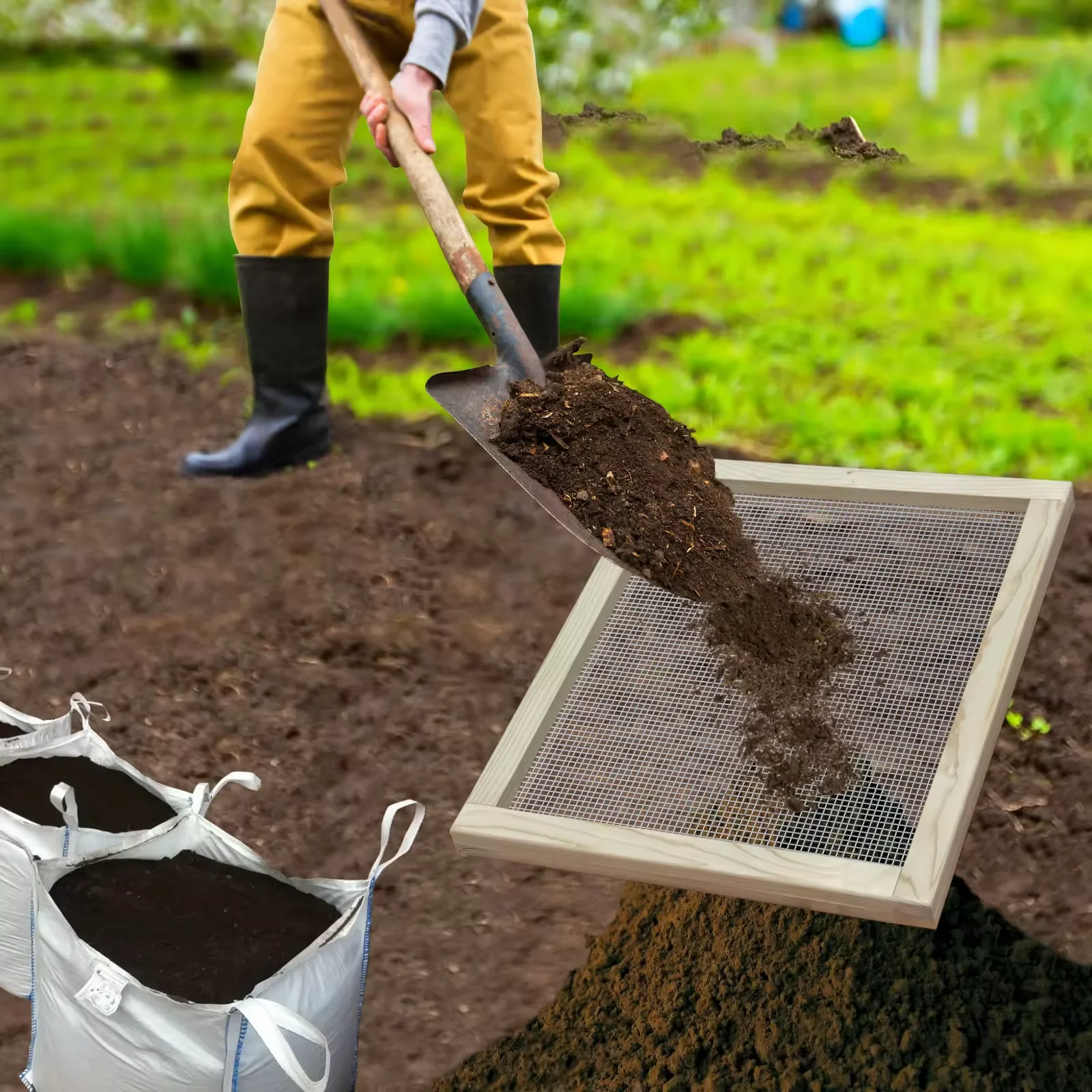 Soil Garden Compost Sifter Tool Backyard Sieve Wood Dirt Rock Siftered ...