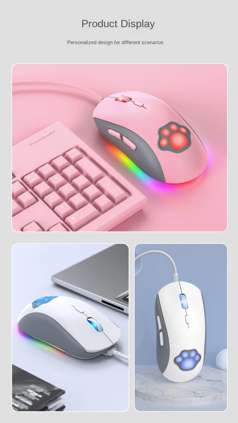 Wholesale G9 Office Game Wired Mouse Pink Weighted Laptop Accessories ...