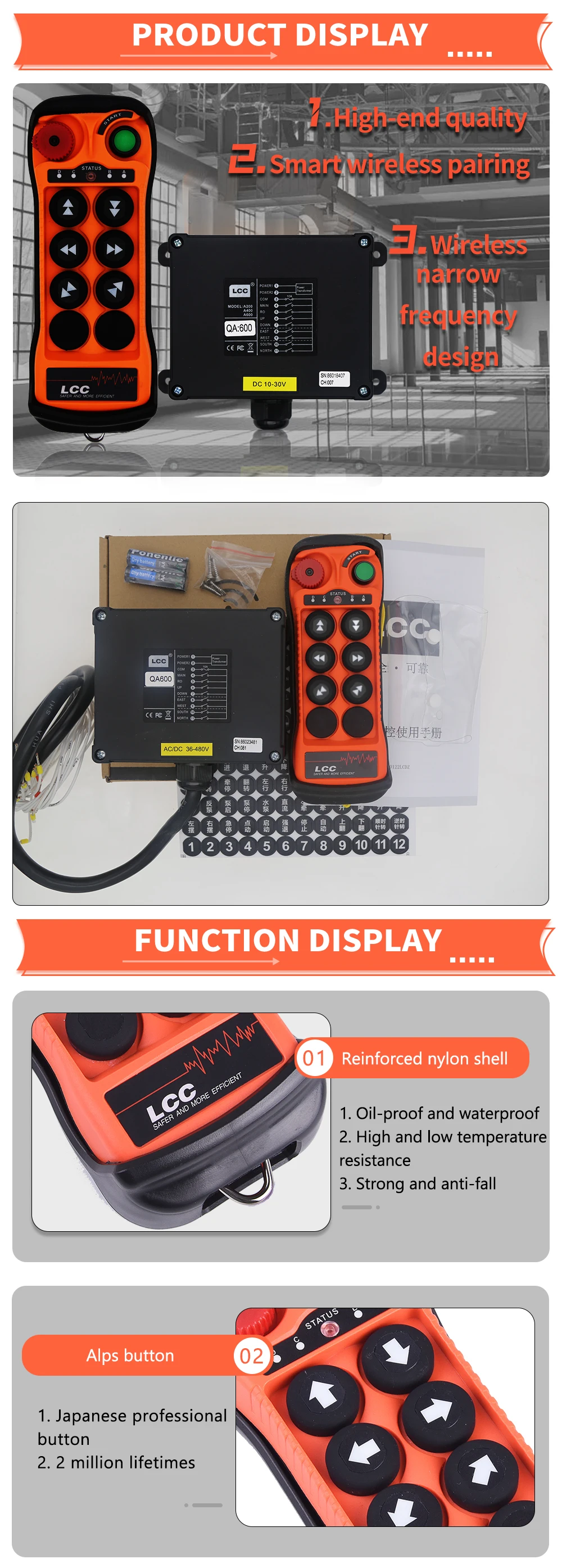 LCC QA600 433mhz Industrial Crane Remote Control - 6 Buttons