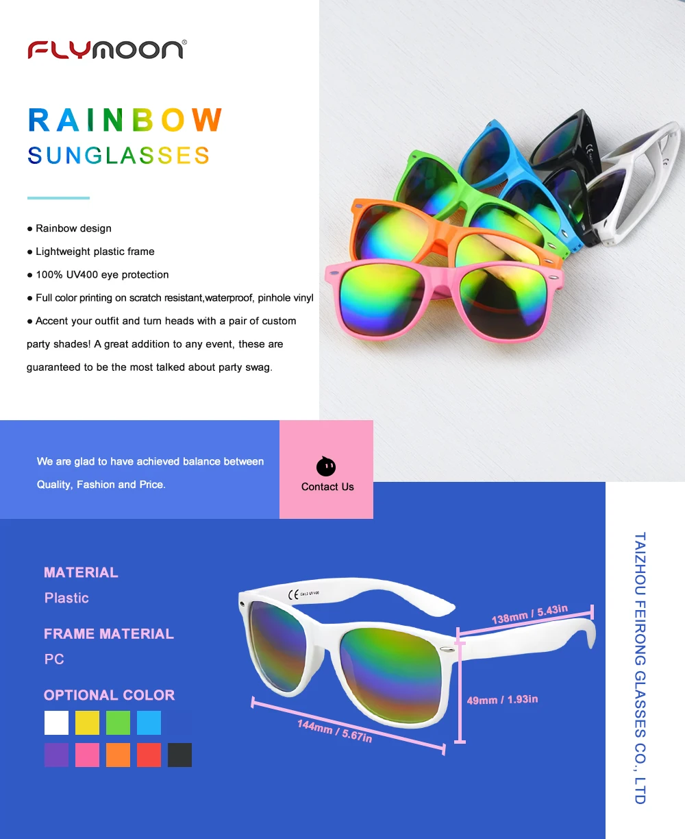 Rainbow Color Pc Mirror Lens Custom Frame Black White Blue Transparent ...