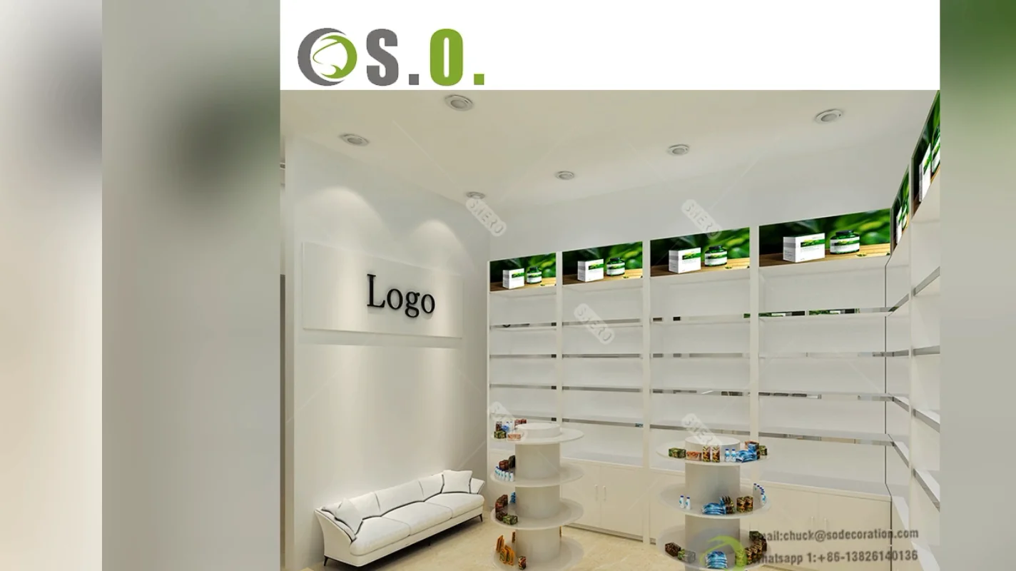 Wood Pharmacy Shelves Shop Interior Display Racks Furniture Medical ...