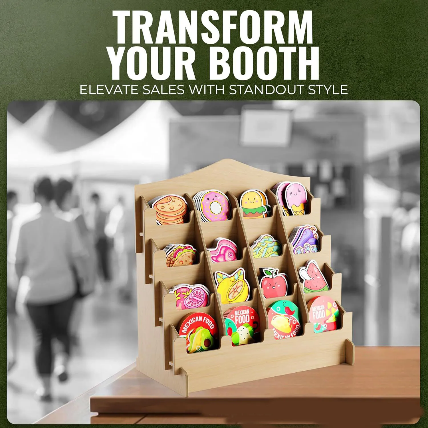 Wooden Sticker Display Rack Desktop Stepped Sticker Storage Rack ...