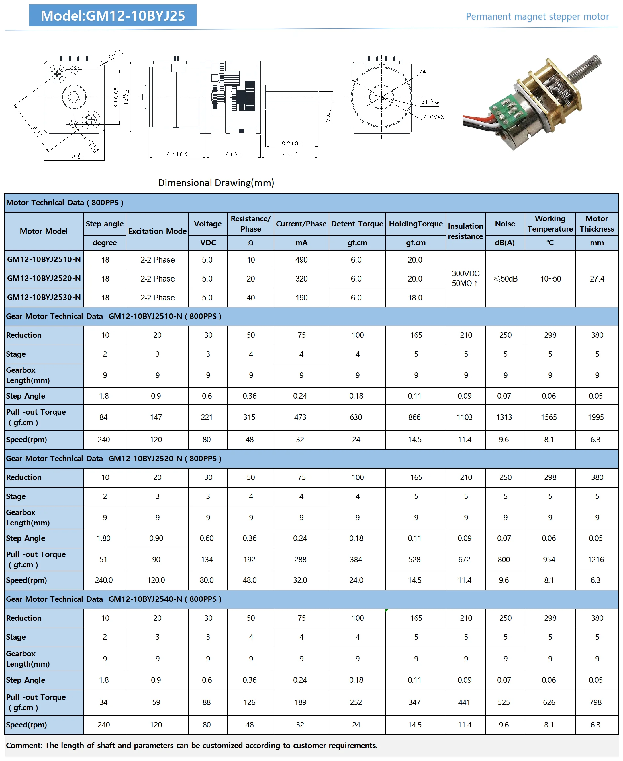 10.25*11mm Pm Stepper Motor 18deg 1.96mn.m(0.278oz.in) 0.2a 4 Wires ...