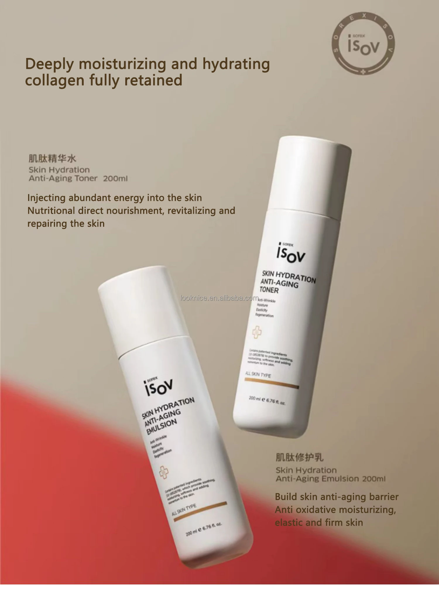 ISOV Skin Hydration Anti-Aging Toner Emulsion Face Lifting Cream Set