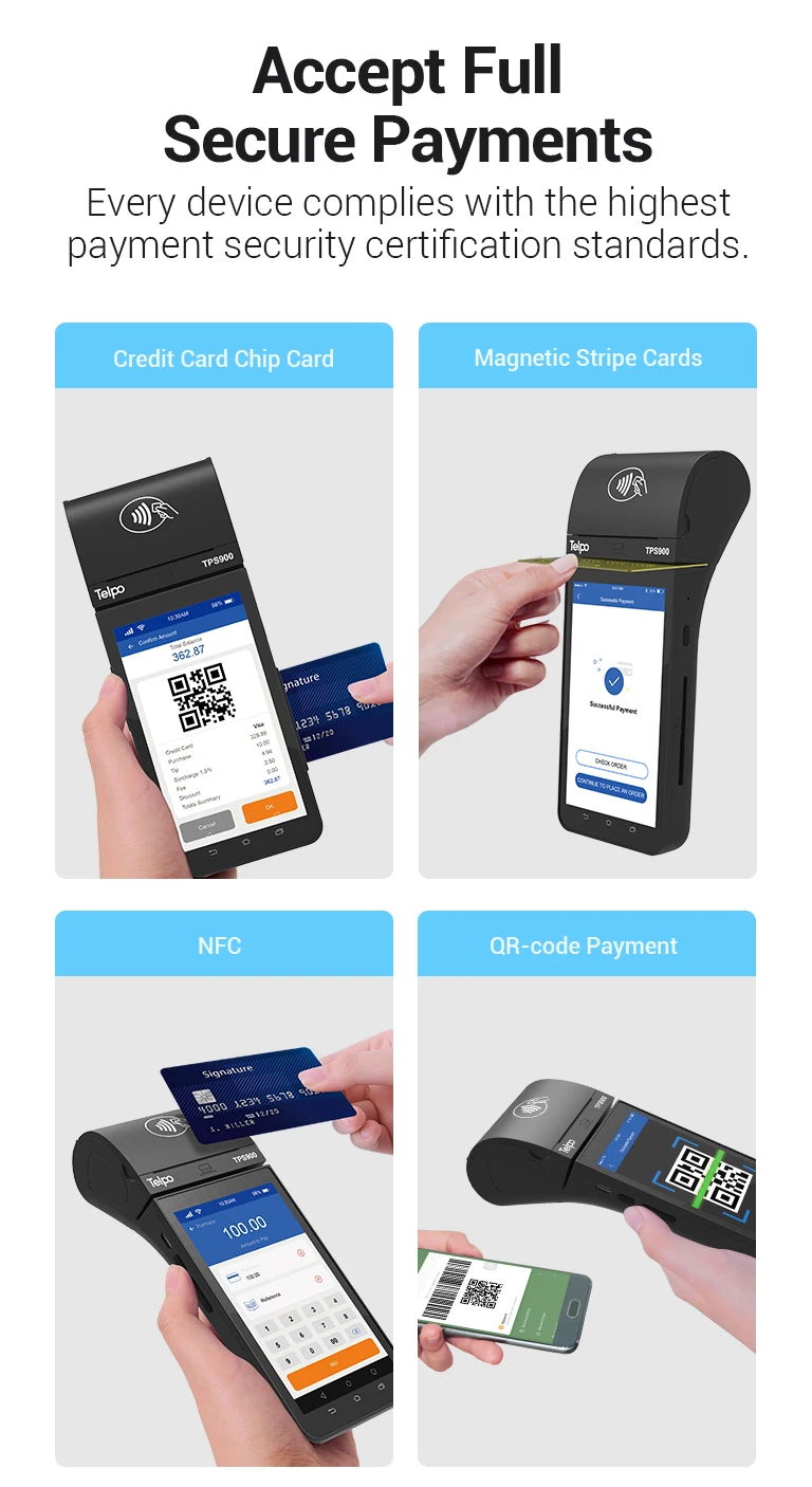 Telpo Android 10 POS Handheld with Printer - Reliable Credit Card Machine