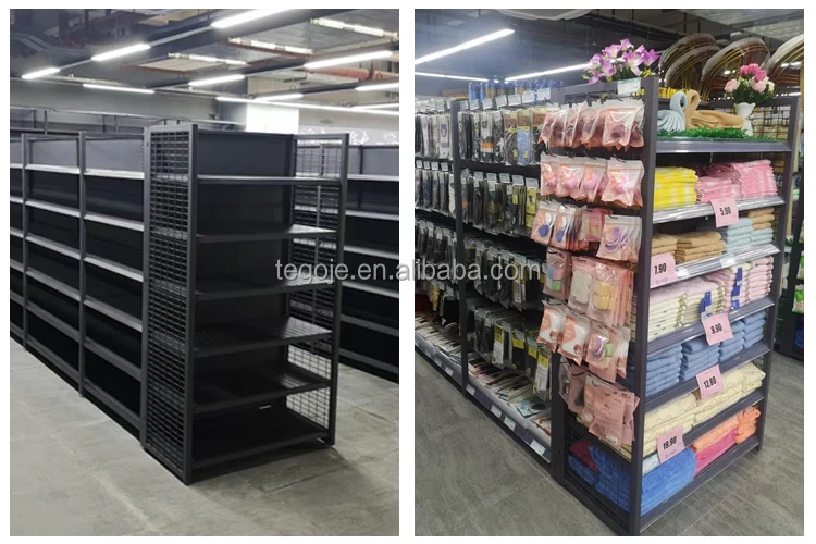 Retail Store Heavy-Duty Double-Sided Metal Supermarket Rack 60KG ...