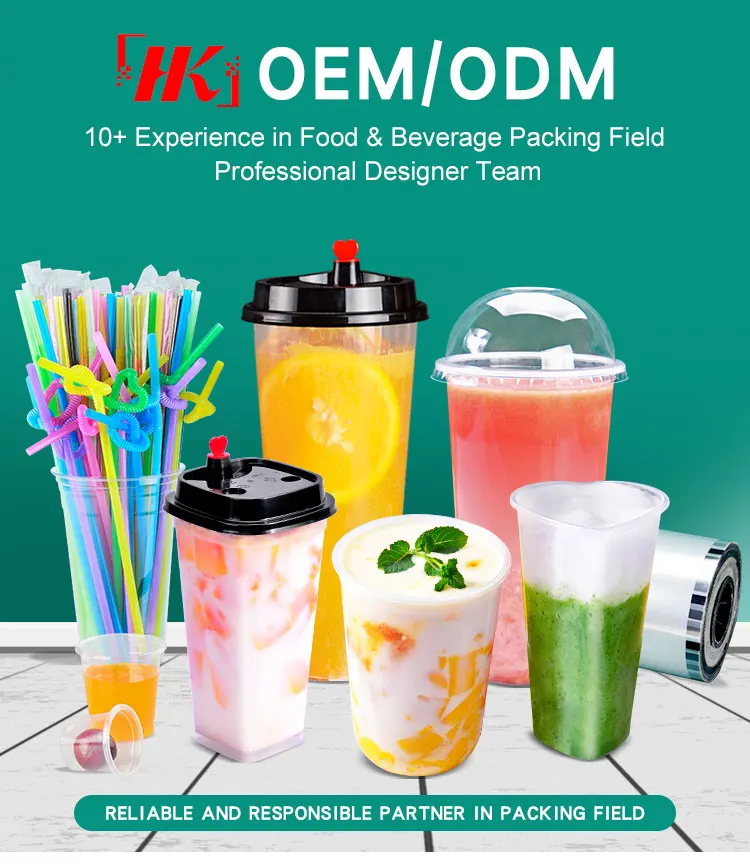 Custom Printed Bubble Tea Film 90mm 95mm 98mm Disposable Plastic Cup ...