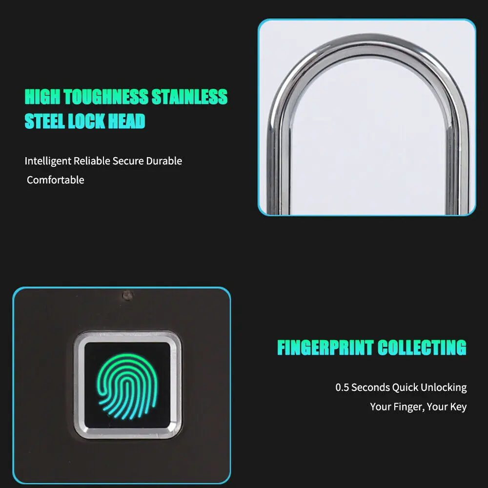 Waterproof Fingerprint Smart Lock Keyless Padlock Door Box Bag Suitcase ...