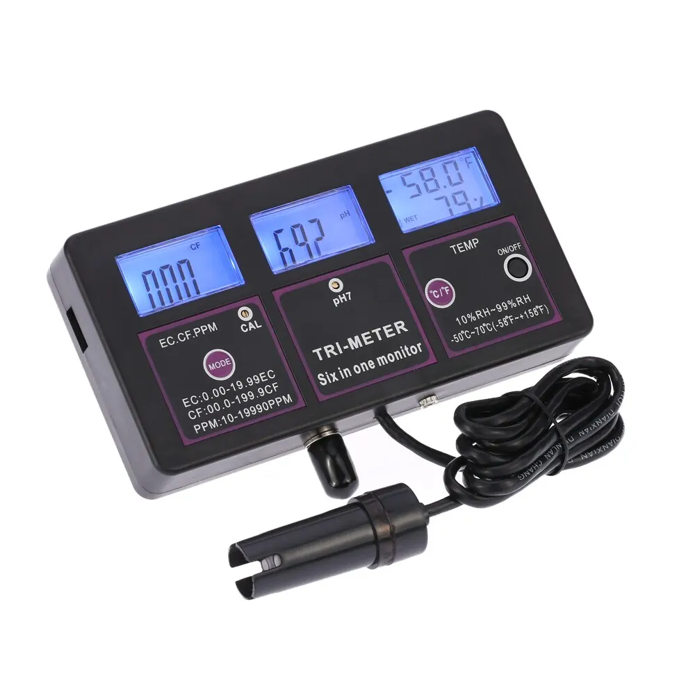 6 In 1 Ph Meter Monitor For Test Ph / Temperature / Ec / Cf / Rh / Tds ...