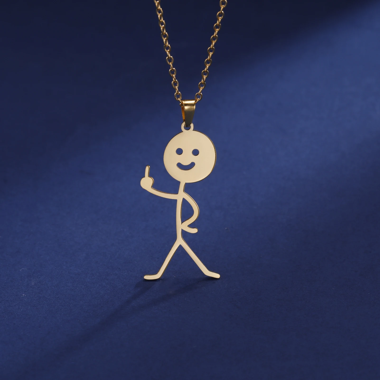Rock Punk Doodle Middle Finger Stickman Pendant Necklace