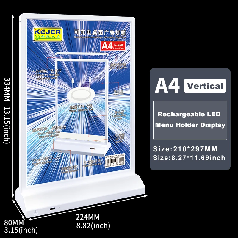 Kejea Double Sided Led Advertising Menu Light Box Drink Display Menu Stand Board Rechargeable A4 ...