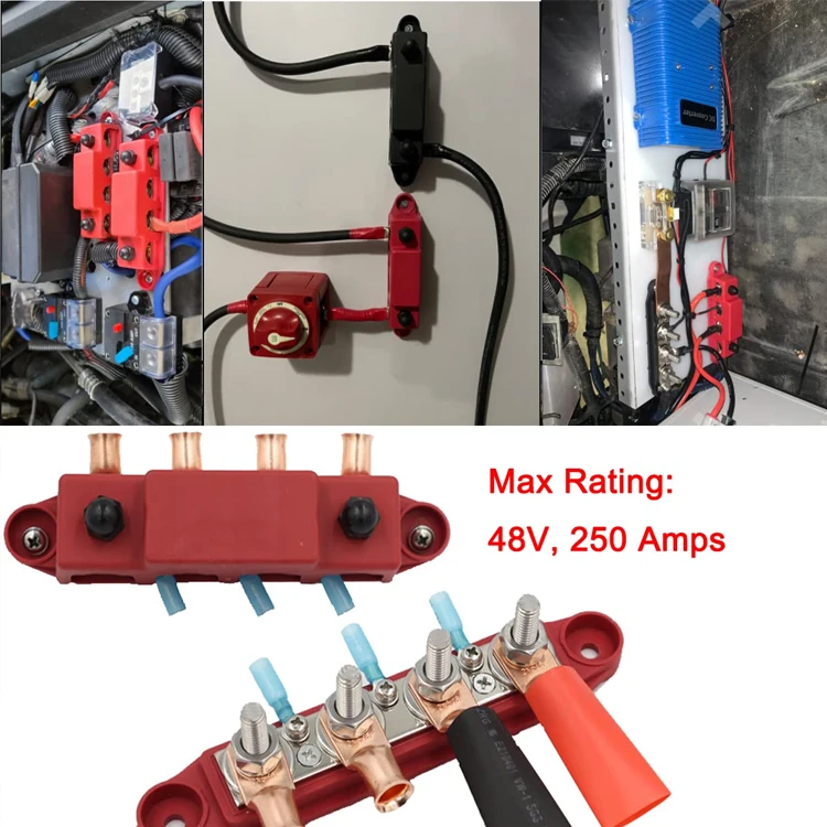 Automatic Marine Electric Busbar 4 Stud 3/8" M10 Post Battery Power Distribution Terminal Block ...