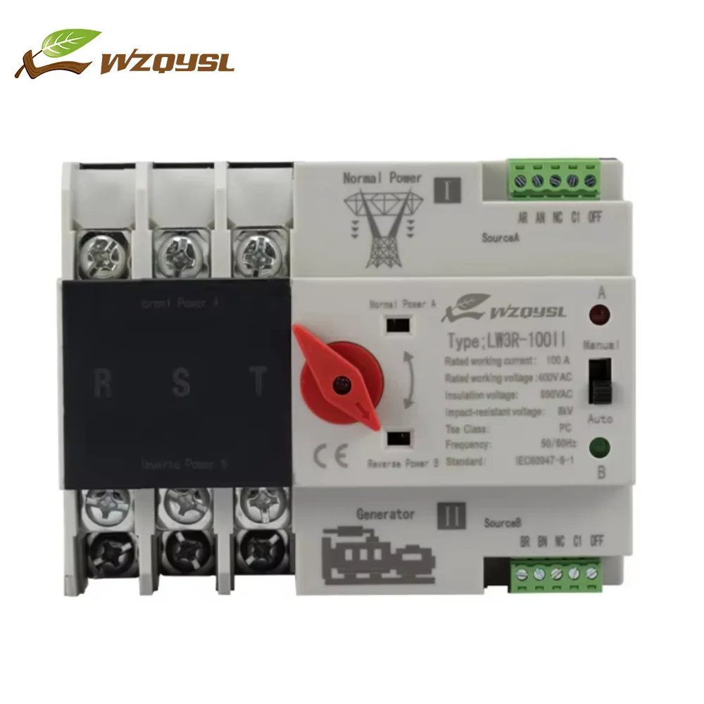 100A ATS 4P 3 Phase Automatic Transfer Switch for Generator 63A PC ...