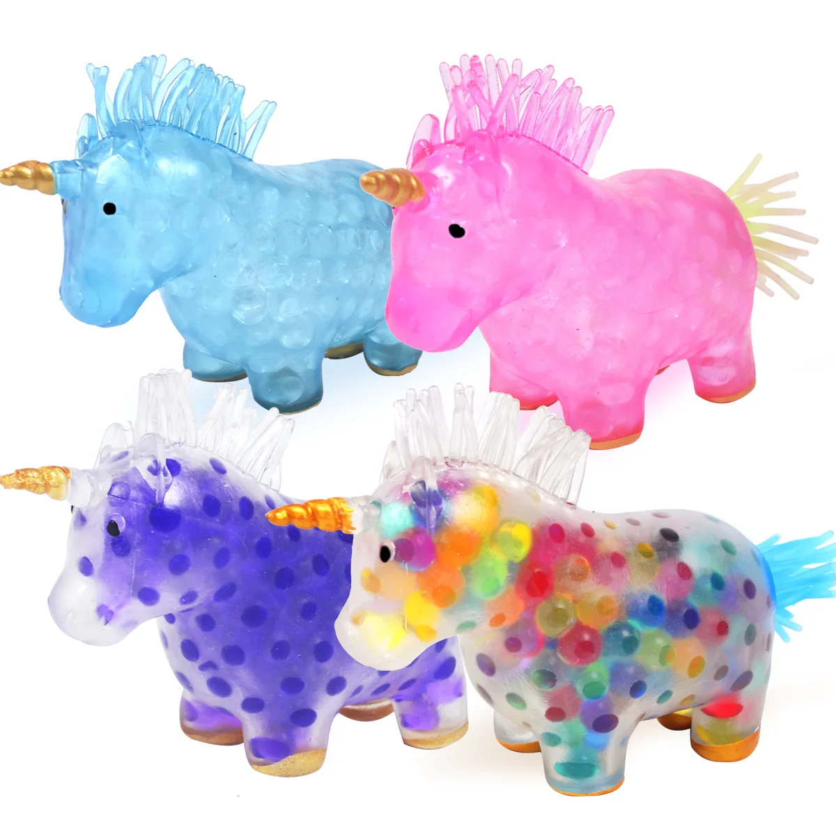 Kawaii Mini Rainbow Unicorn Fidget Toy Golden Powder Colored Beads ...