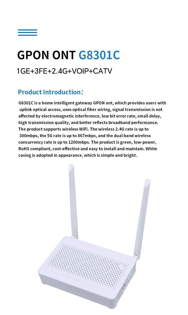 Custom Oem Home Use Ftth Long Range Dual Band 2.4ghz & 5.8ghz Wifi Onu ...