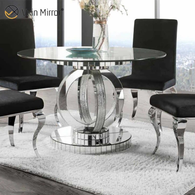 Wholesale 2021 New Design Crushed Diamond Round Silver Dining Furniture ...