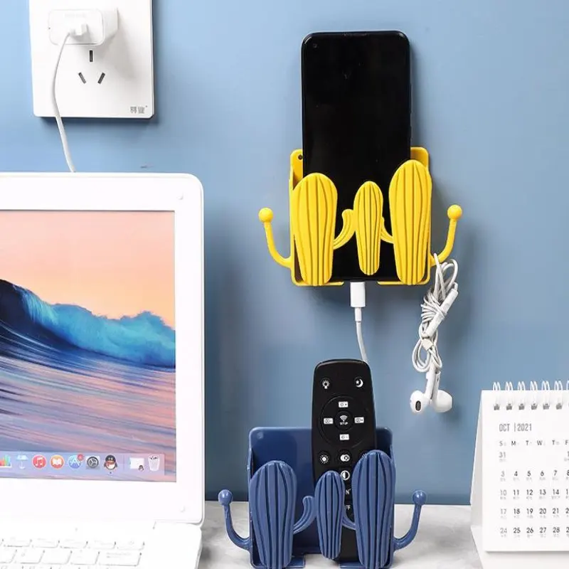 Wall Mounted Phone Plug Holder With Storage Hooks Home Sundries ...