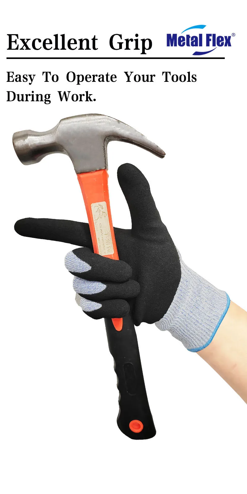 Metal Flex N3823 13 Gauge ANSI A8/A9 Cut Level Safety Gloves with Sandy ...