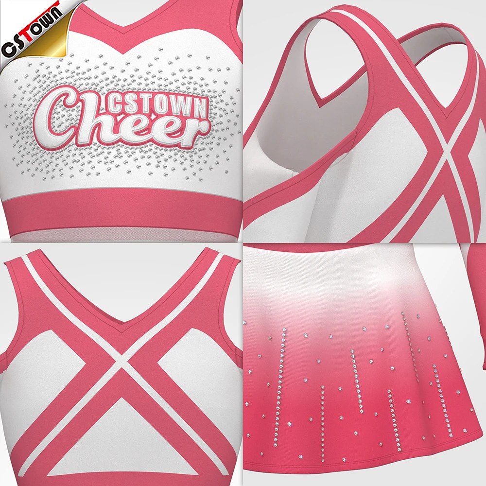 Wholesale Digital Printing Pink Cheerleading Uniforms