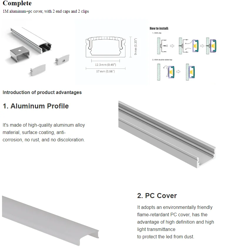 U Shape Recess Surface Mounted Alu Housing Channel Pc Pmma Diffused Led ...