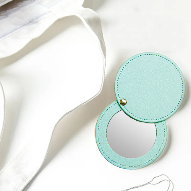 Fashion Women Rotatable PU Leather Pocket Mirror Portable Leather ...