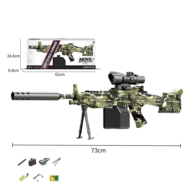 Full Auto Graffiti M249 Electric Gel Ball Blaster Toy With 7.4v Battery ...