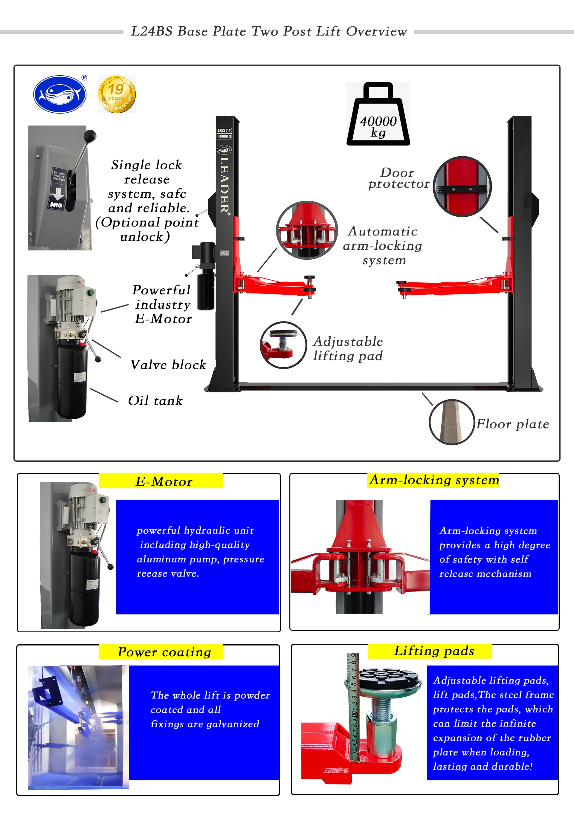 4000KG Double Cylinder Hydraulic Lift - Two Post Design