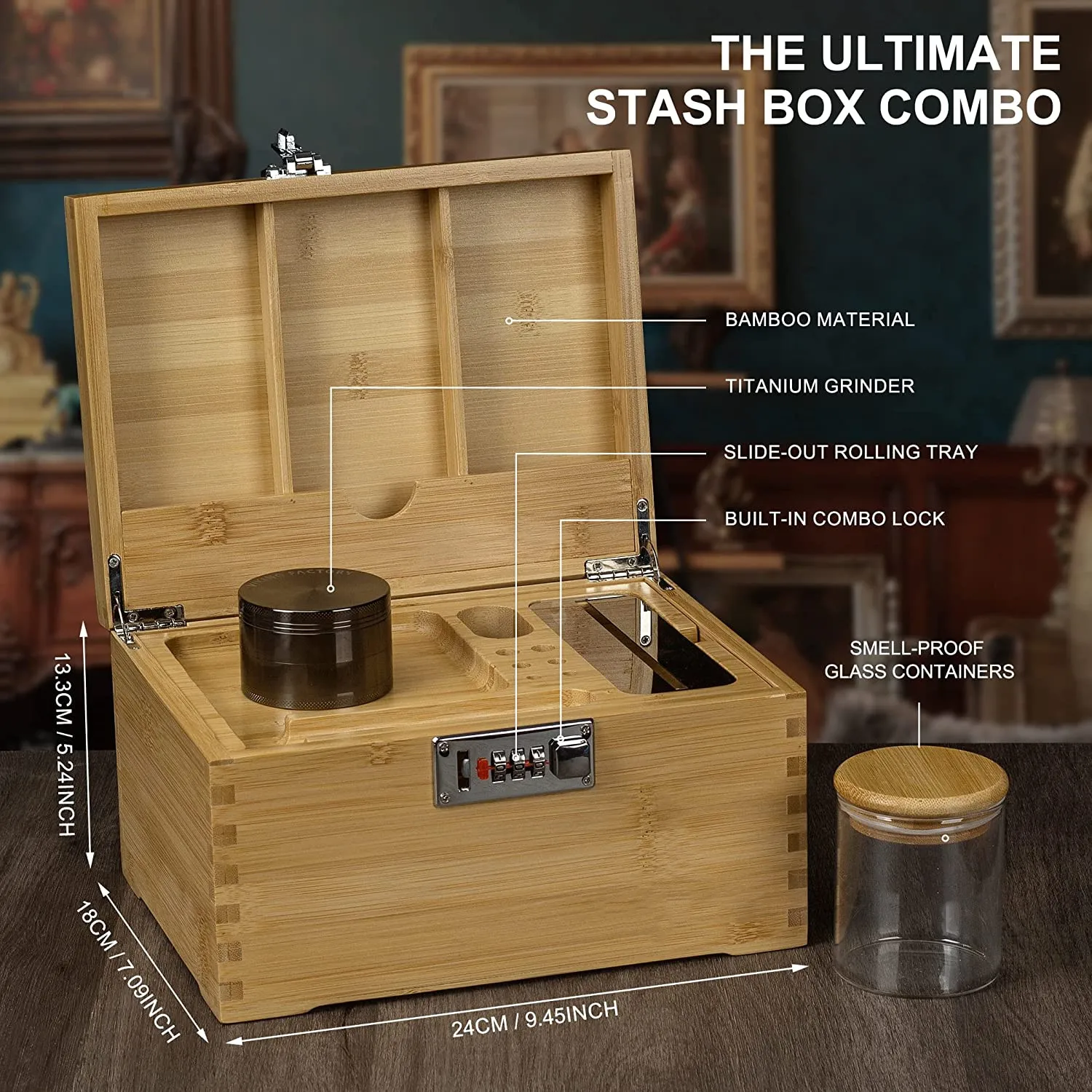 Custom Bamboo Wooden Stash Box With Rolling Tray Combination Lock - Buy ...