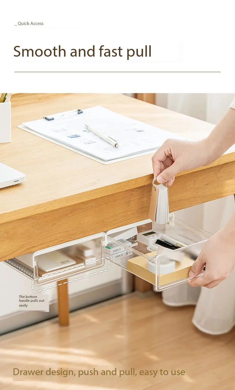 Adhesive Under-Desk Drawer Single-Tier Fabric Hidden Storage Box for ...