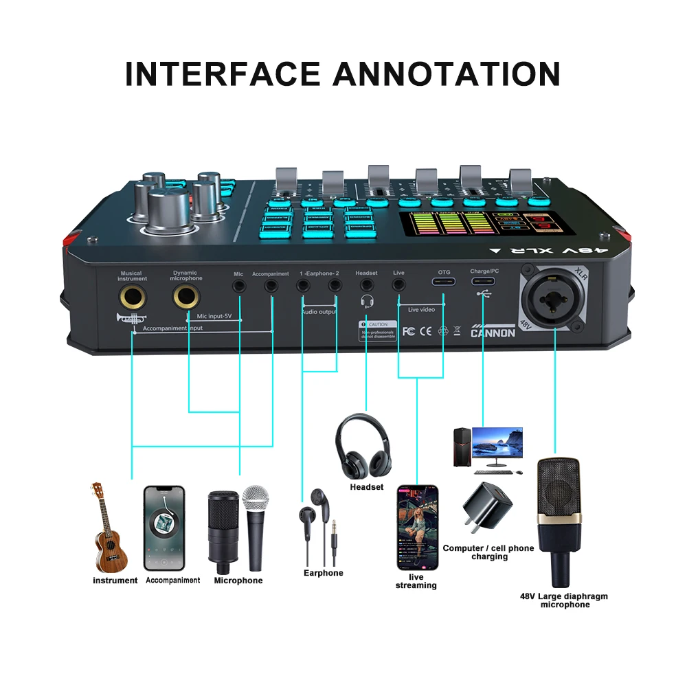 Professional Wireless Sound Card Kit With 48V XLR Microphone Noise ...