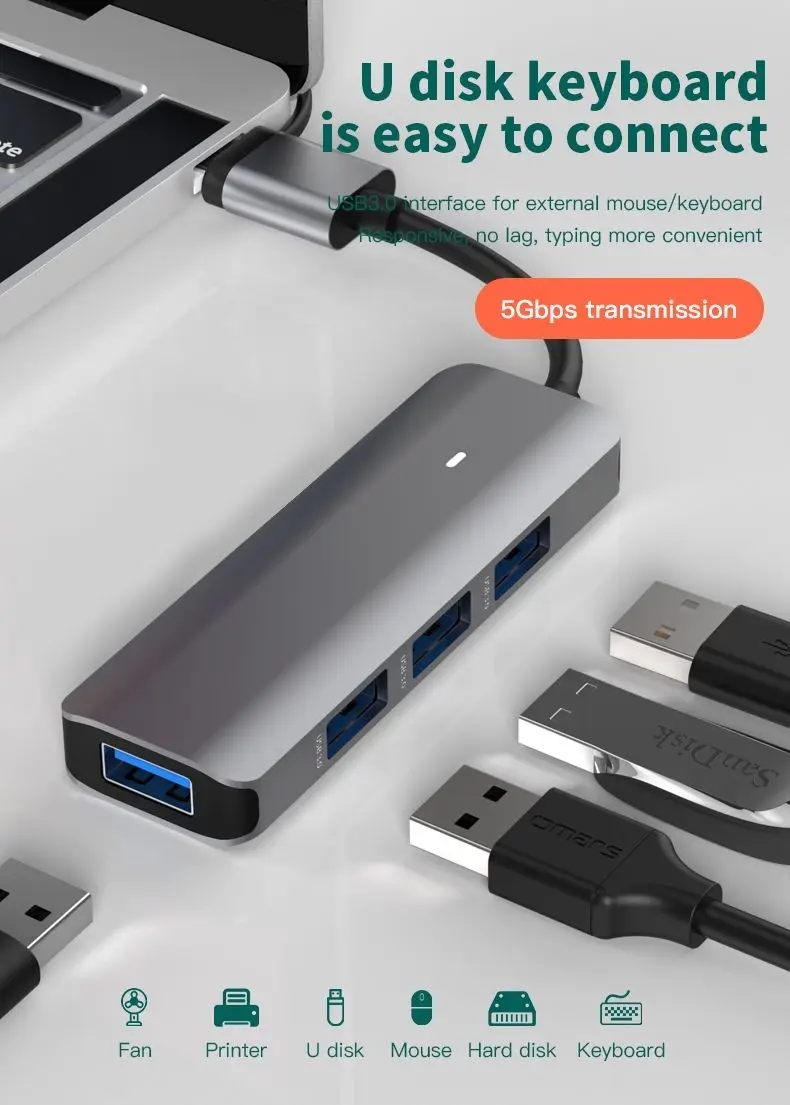Aluminum Type C Usb Port Hub Multiport 4 In 1 Usb C Hub 3.0 Drive ...