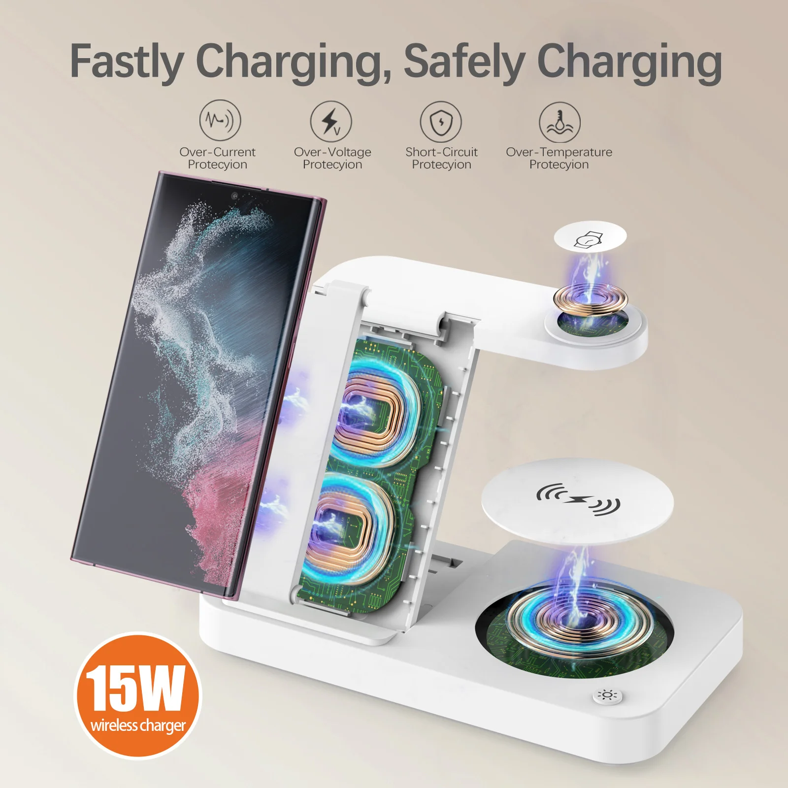 4-in-1 Multi-Function Wireless Charger Dock with Holder Smart Features ...