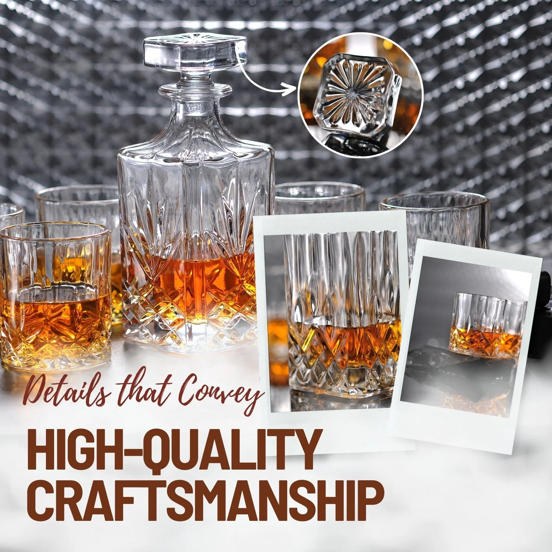 XIPAN Crystal Whisky Decanter and Tumblers - 750ml Bottle