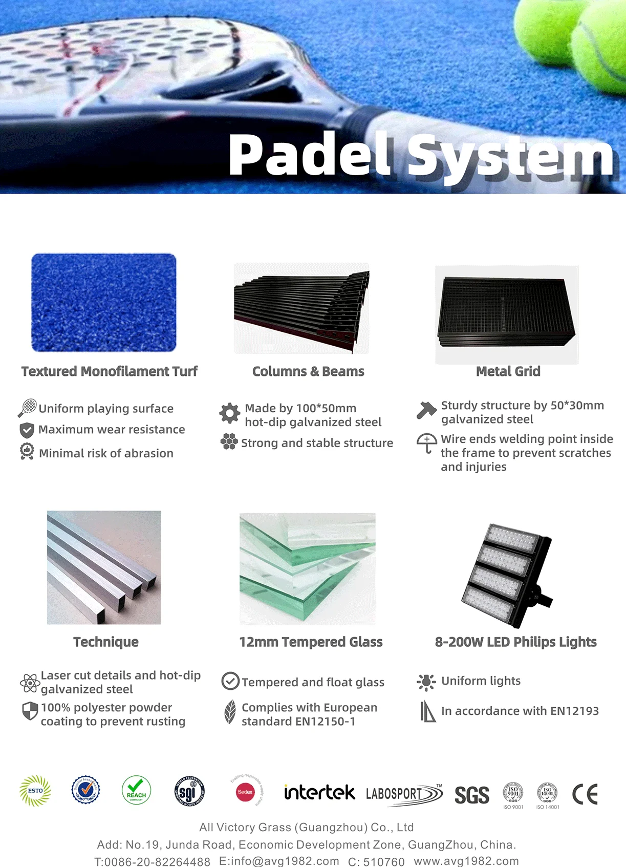 Customized Indoor Padel Tennis Court With Artificial Grass & Equipment