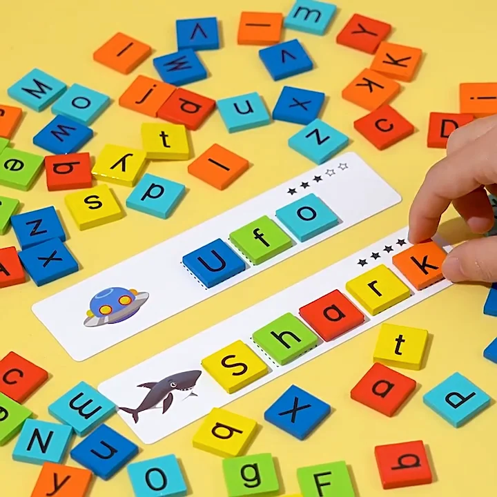 Custom Children Wooden Rainbow Color Alphabet Word Spelling Matching ...