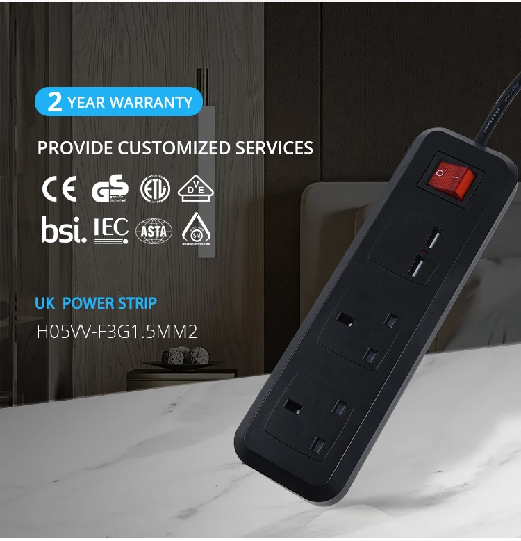 Multi-way Extension Lead Surge Protector Power Strip With Usb Extension ...