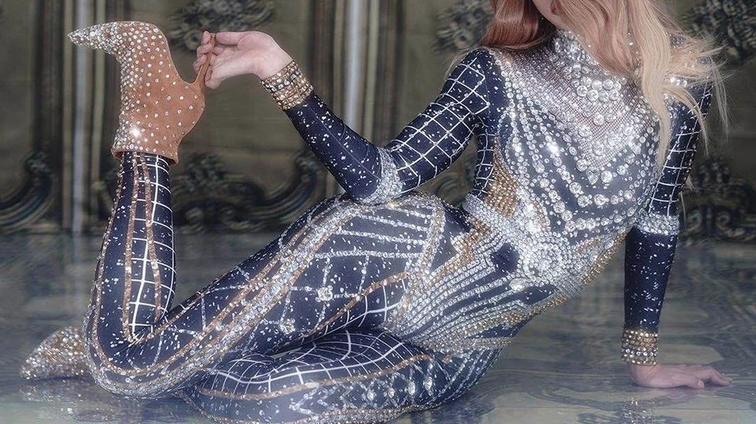 2023 New Arrivals Luxury Long Sleeves Diamond Rompers Club Dance Stage ...